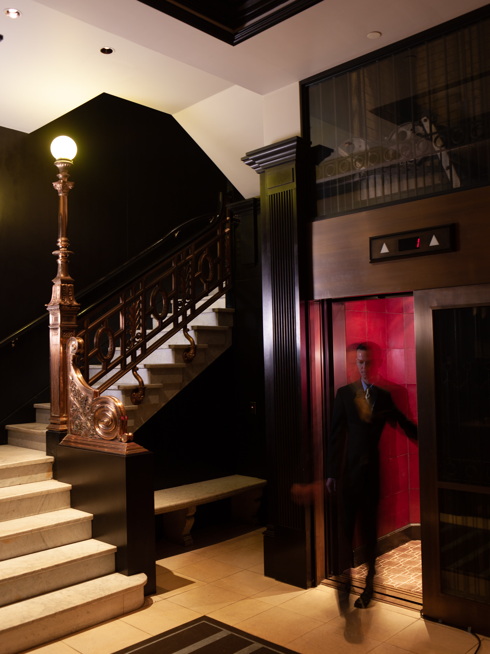 Hotel Lobby Elevator Staircase Luxury Mansion Man Blur - STOCKIST PHOTO